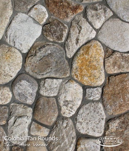Stone Veneer Fireplace | Colonial Tan Rounds Thin Stone Veneer